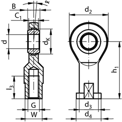 Gelenkköpfe GEW DIN ISO 12240-4, E, wartungsfrei, Innengewinde